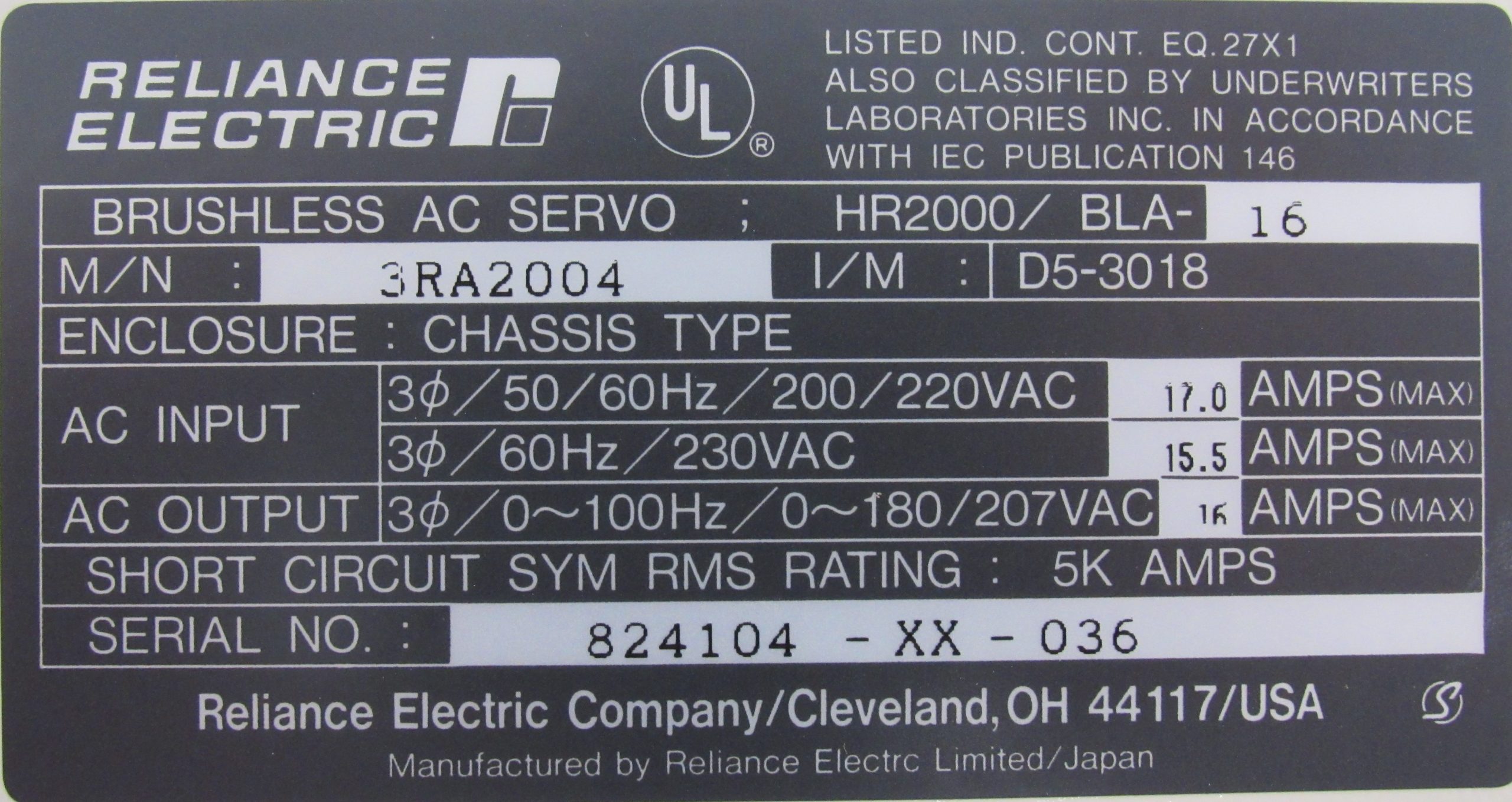NEW RELIANCE ELECTRIC HR2000 SERVO CONTROLLER 3RA2004 4HP 3.0KW 200 ...
