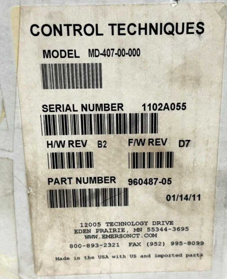 CONTROL TECHNIQUES MD-407-00-000 MDS DRIVE 960487-05 REFURBISHED - SB ...