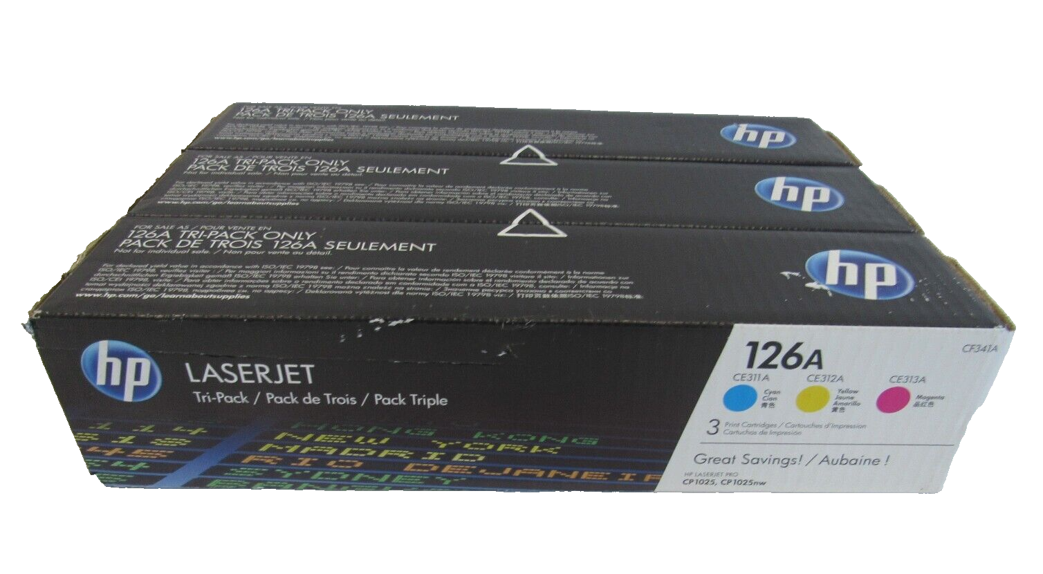 NEW SEALED LOT OF 3 HP 126A LASERJET INK CARTRIDGES CYAN, YELLOW ...