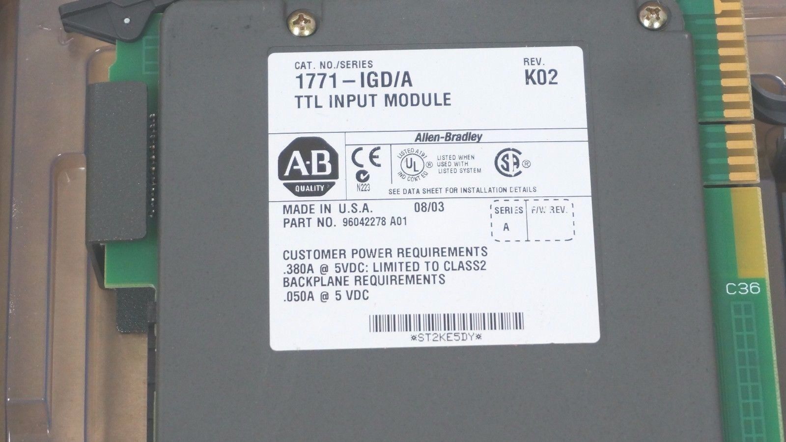 NEW ALLEN BRADLEY 1771-IGD INPUT MODULE SER. A, CAT. REV. K02, REV. A01 ...