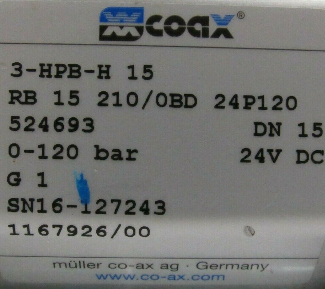 NEW COAX 3-HPB-H-15 VALVE 3-HPB-H-15-RB-15-210/0BD-24P120 3HPBH15 - SB ...
