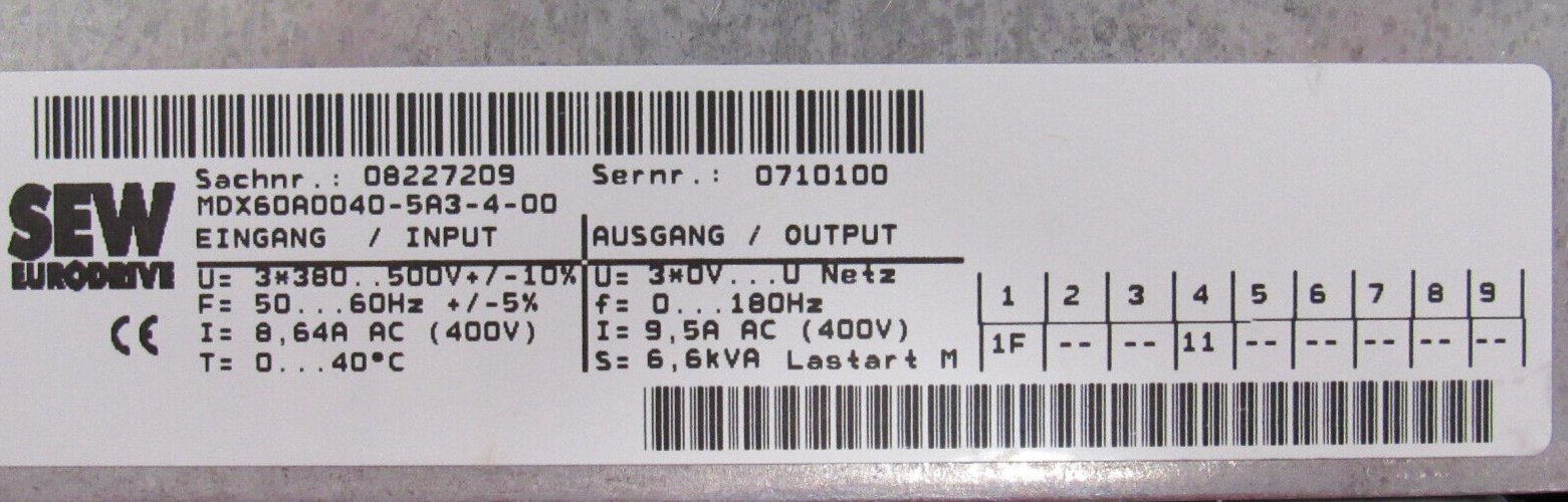NEW SEW EURODRIVE MDX61B0040-5A3-4-0T AC DRIVE MDX60A0040-5A3-4-00 ...