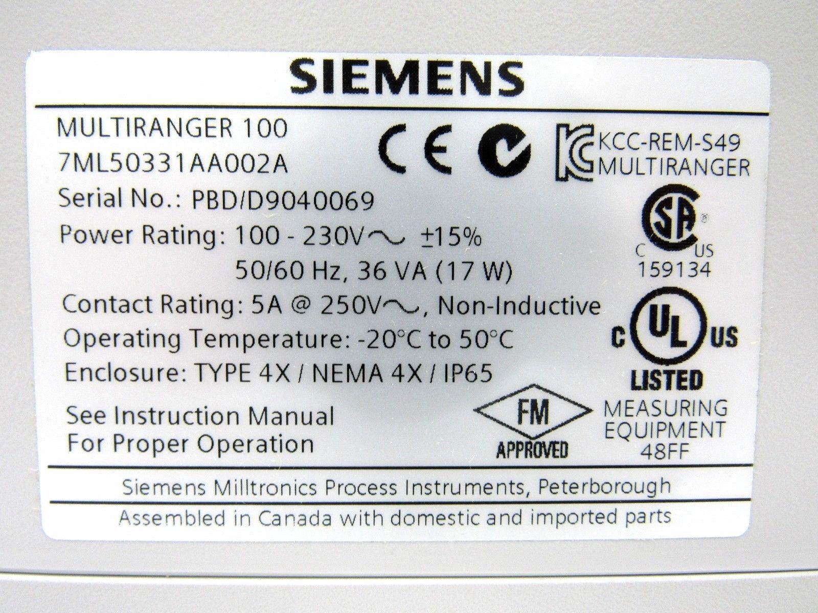 NEW SIEMENS 7ML50331AA002A MULTIRANGER 100 ULTRASONIC LEVEL TRANSMITTER ...