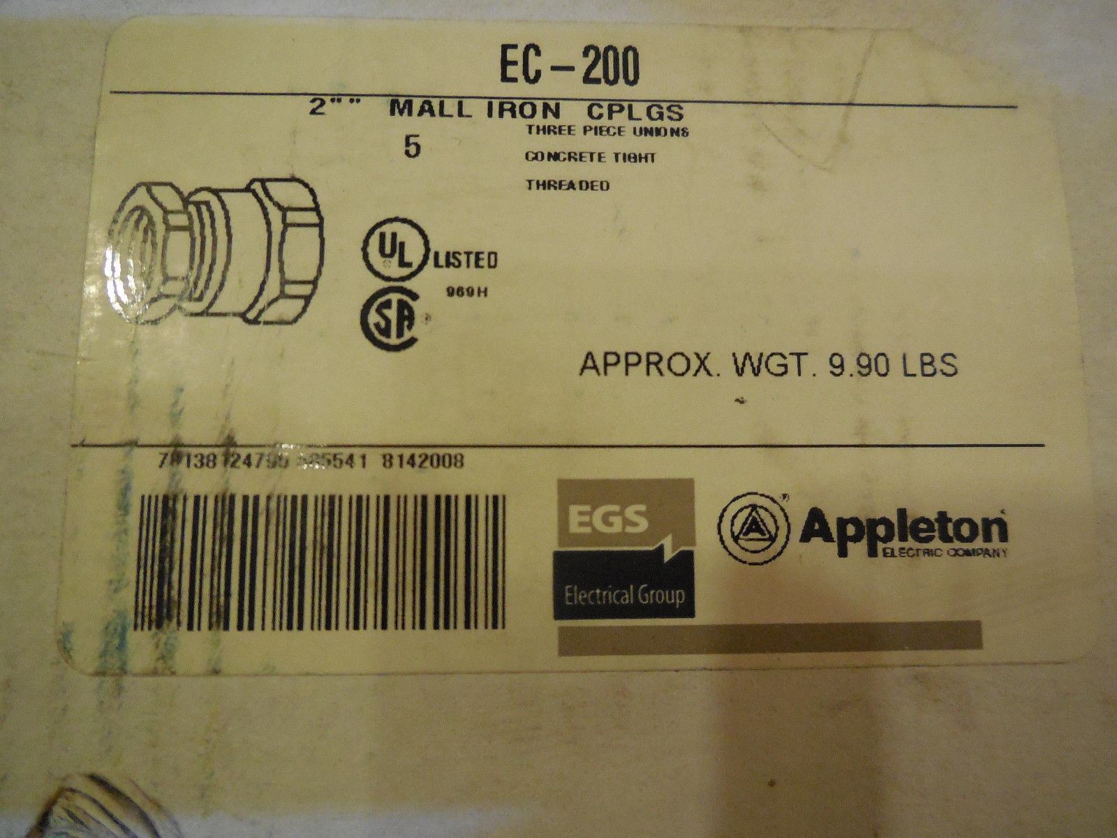 5 NEW APPLETON EC-200 MALL IRON COUPLINGS EC200 - SB Industrial Supply ...