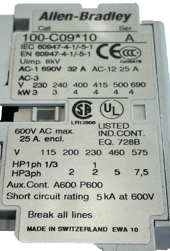 ALLEN BRADLEY 100-C09UD10 CONTACTOR SER.A 100C09UD10 NEW, SURPLUS - SB ...