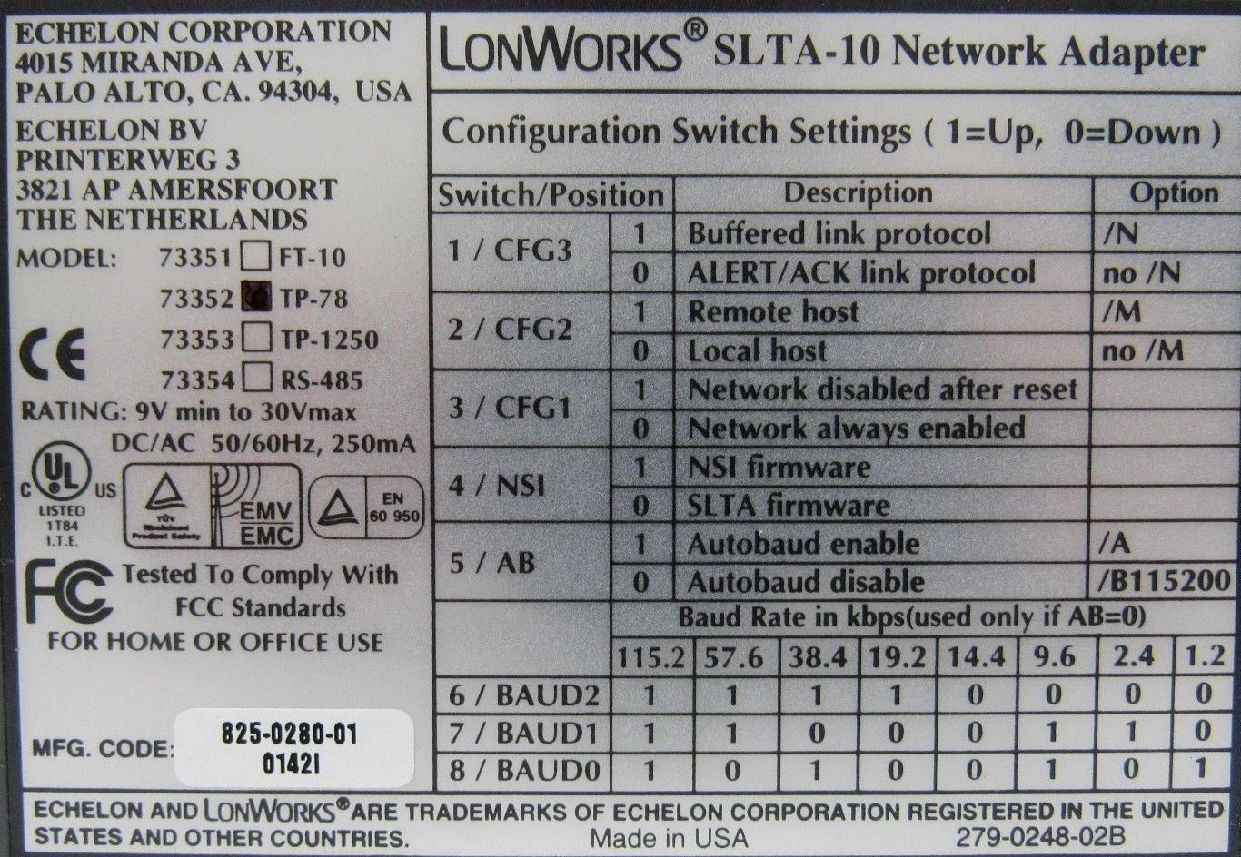 NEW ECHELON SLTA-10 NETWORK ADAPTER SLTA10 - SB Industrial Supply, Inc.