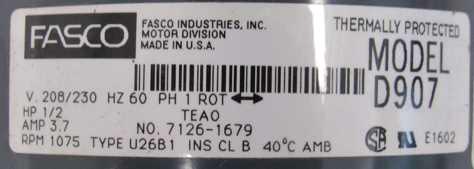 NEW FASCO D907 MOTOR 1/2HP 208/230V 1075 RPM - SB Industrial Supply, Inc.