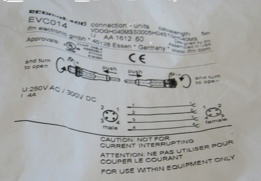 NEW IFM EFECTOR EVC014 CONNECTION CABLE VDOGH040MSS0005H04STGH040MS ...