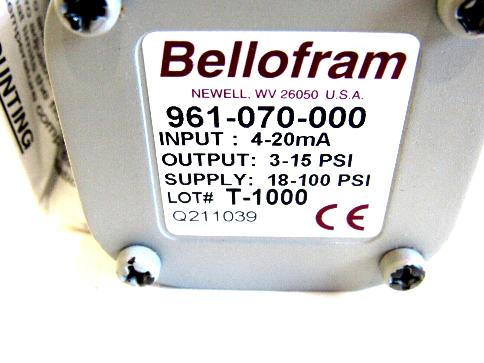 NEW MARSH/BELLOFRAM 961-070-000 PRESSURE TRANSDUCER 961070000 - SB ...