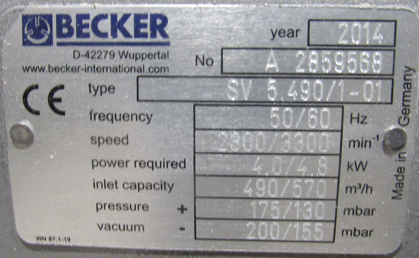 NEW BECKER SV 5.490/1-01 BLOWER PUMP SV5490101 - SB Industrial Supply, Inc.