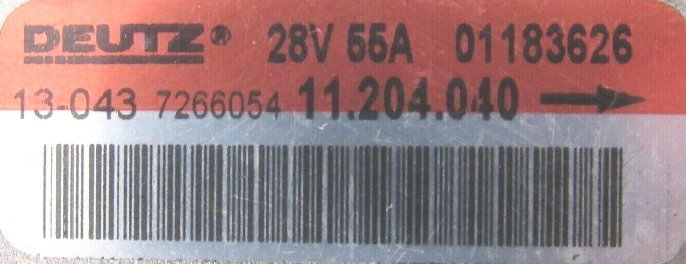 NEW DEUTZ 01183626 ALTERNATOR 28V 55A 11.204.040 - SB Industrial Supply ...