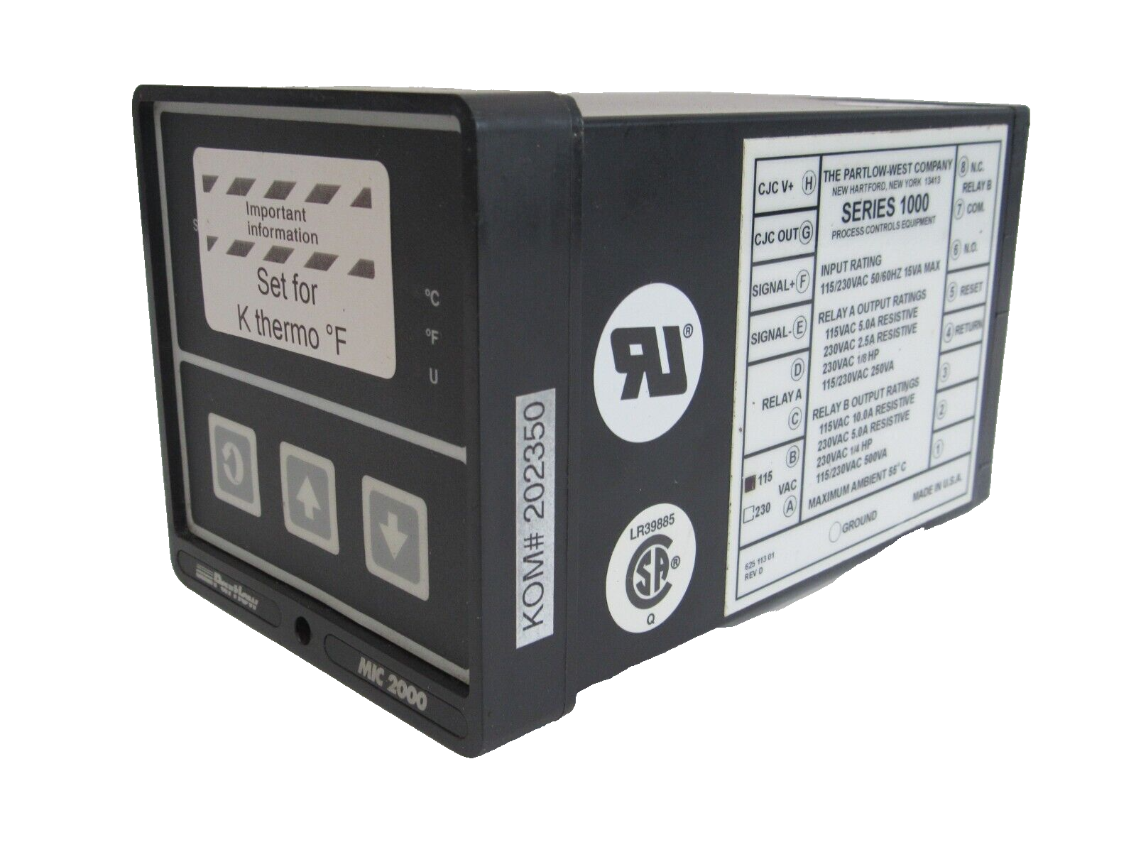 NEW PARTLOW 2111001 CONTROLLER MIC2000 SERIES 1000 - SB Industrial ...