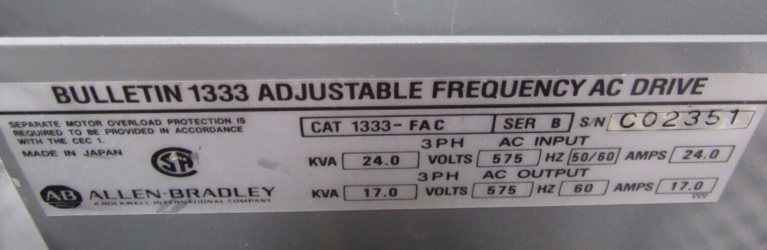 NEW 1333-FAC AC DRIVE SER.B 575V 1333FAC NEW SURPLUS - SB Industrial ...