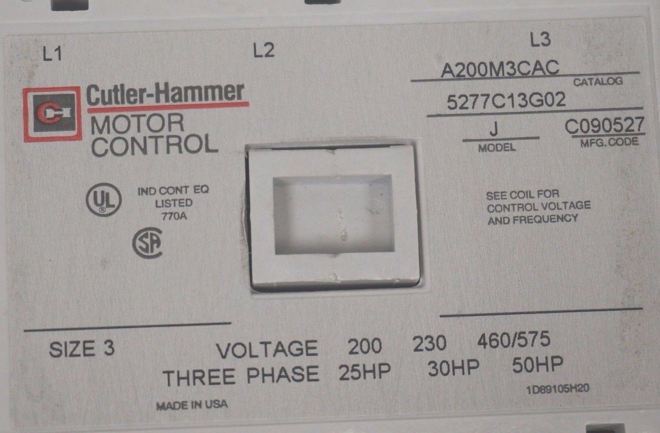 NEW CUTLER HAMMER A200M3CAC MOTOR CONTROL SIZE 3, 460/575V, 5277C13G02 ...