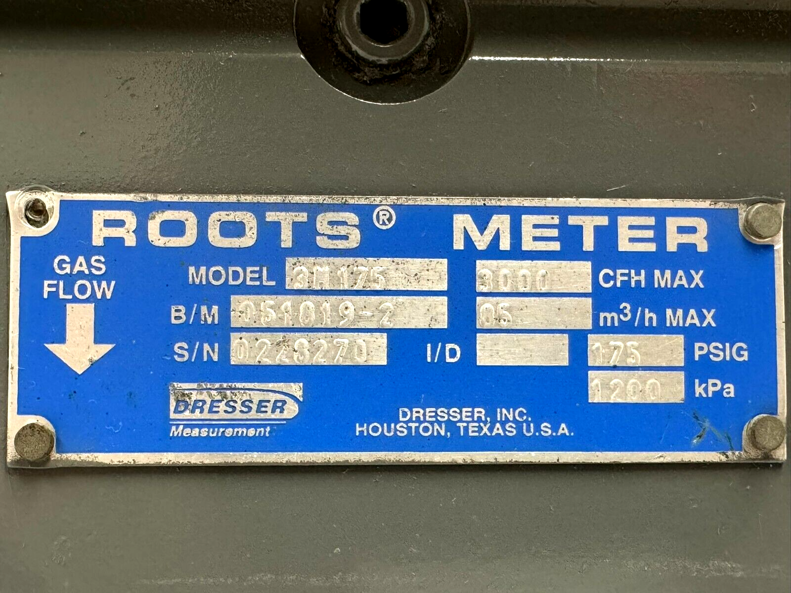 NEW DRESSER ROOTS 3M175 GAS METER 051819-2 3000CFH - SB Industrial ...