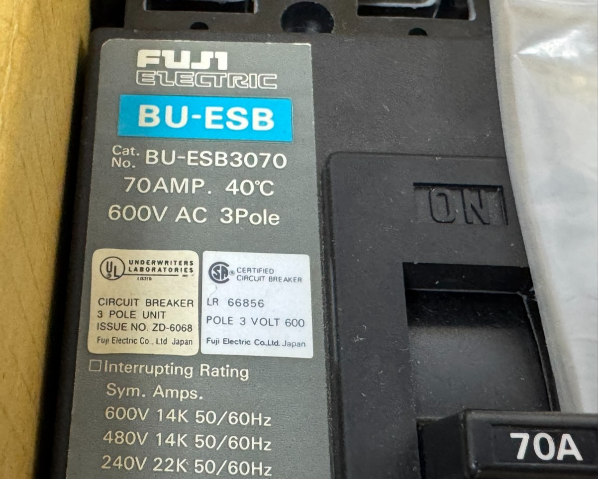 NEW FUJI ELECTRIC BU-ESB3070L CIRCUIT BREAKER 600VAC 3P 70A BU-ESB3070 ...