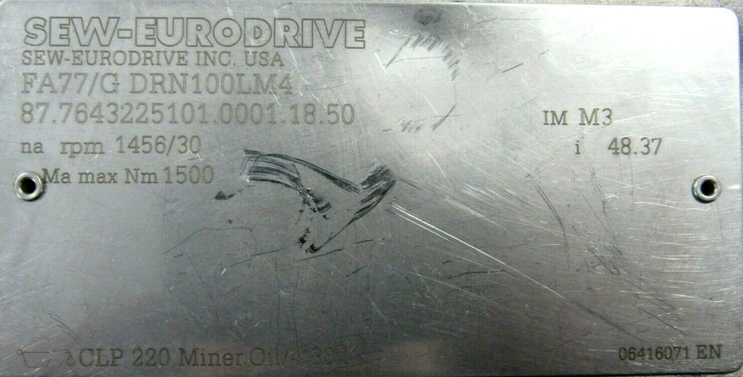 NEW SEW EURODRIVE FA77/G DRN100LM4 PARALLEL SHAFT HELICAL GEARMOTOR ...