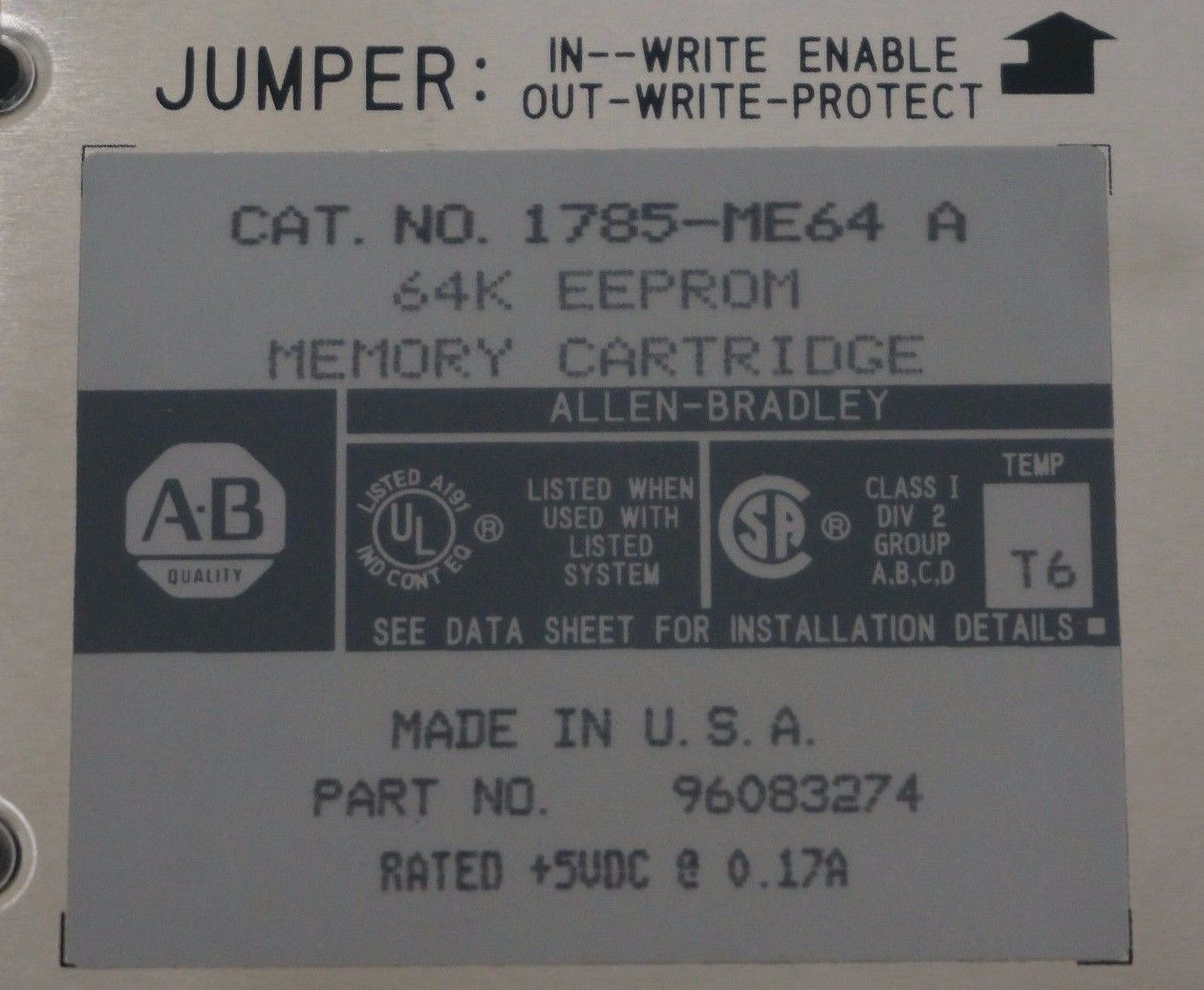 NEW ALLEN BRADLEY 1785-ME64 MEMORY CARTRIDGE 64K EEPROM 1785ME64 - SB ...