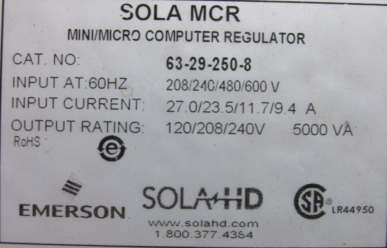NEW EMERSON SOLA HD 63-29-250-8 TRANSFORMER 5000VA 63292508 - SB ...