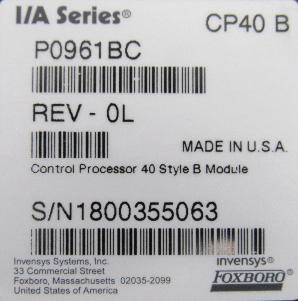 NEW FOXBORO P0961BC CONTROL PROCESSOR CP40 B REV 0L - SB Industrial ...
