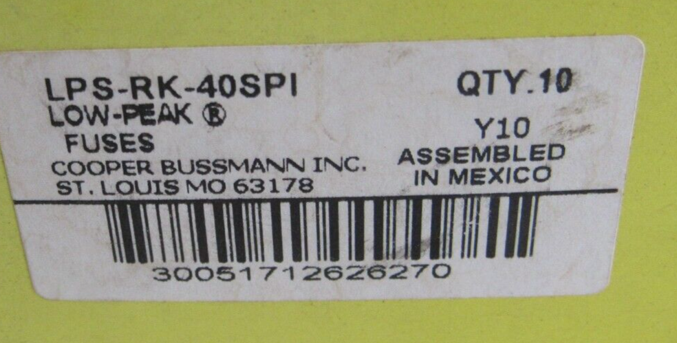 NEW LOT OF 10 COOPER BUSSMANN LPS-RK-40SPI LOW PEAK FUSES LPSRK40SPI ...