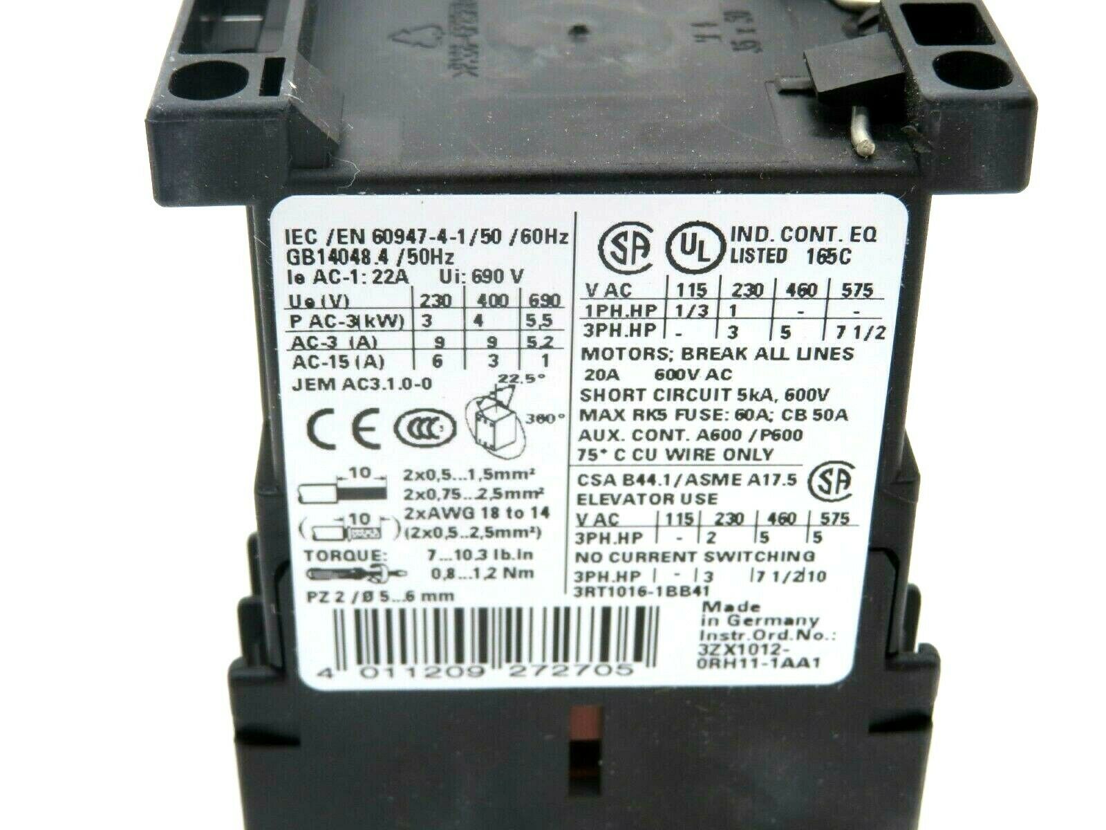 NEW SIEMENS 3RT1016-1BB41 CONTACTOR 3RT10161BB41 - SB Industrial Supply ...