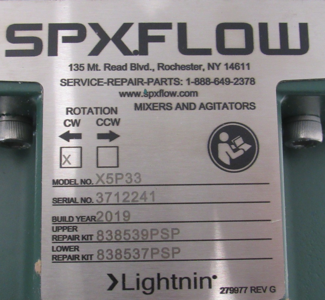 NEW SPX LIGHTNIN X5P-33 MIXER 208-230/460V .3HP X5P33 (NO SHAFT) - SB ...