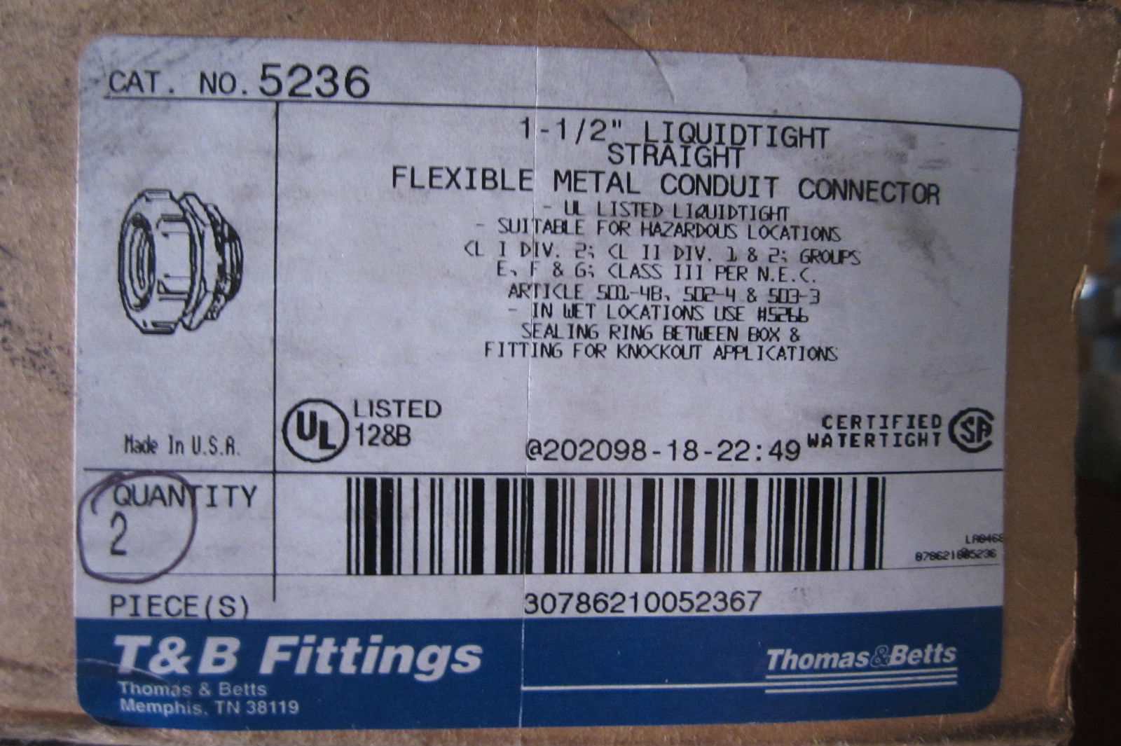2 NEW THOMAS & BETTS 5236 CONNECTORS - SB Industrial Supply, Inc.