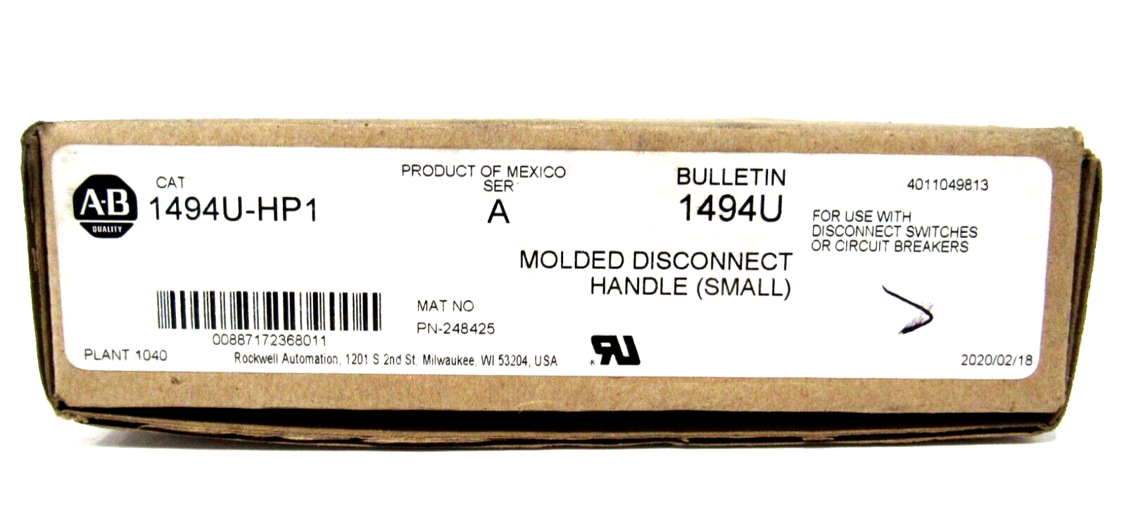 ALLEN BRADLEY 1494U-HP1 DISCONNECT HANDLE SER.A 1494UHP1 NEW SURPLUS ...