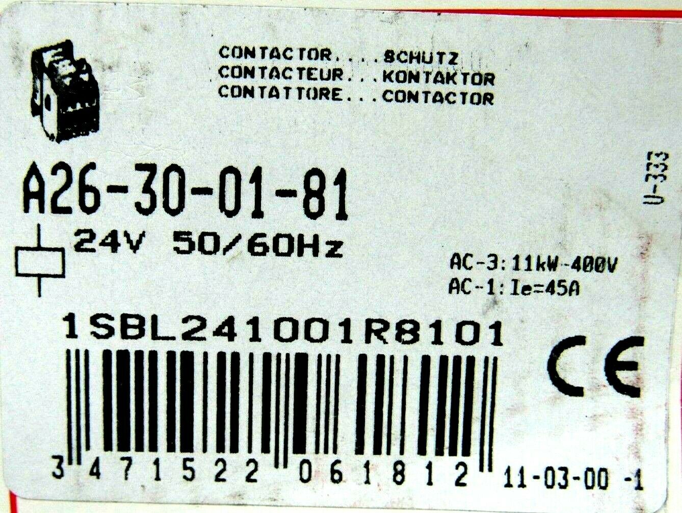 NEW ABB A26-30-01-81 CONTACTOR 24V 50/60HZ A26300181 - SB Industrial ...