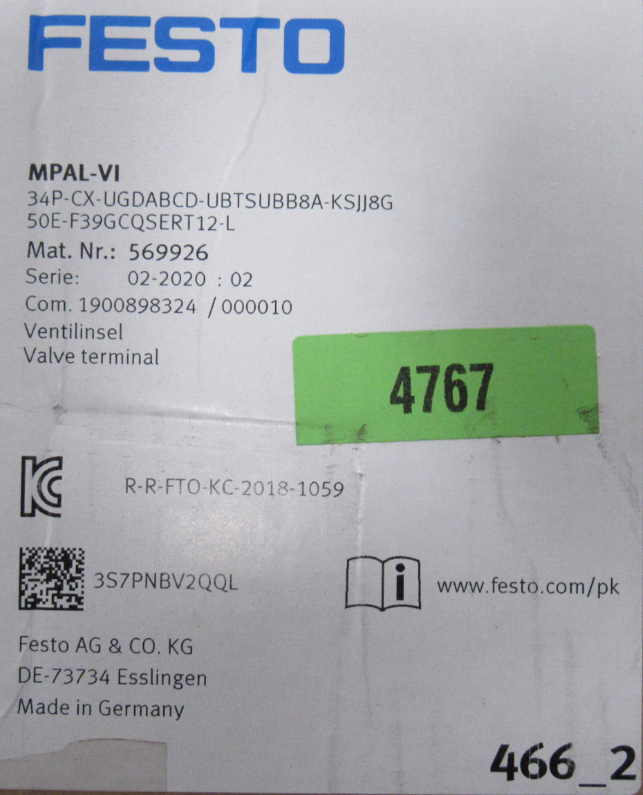 NEW FESTO 569926 MANIFOLD MPAL-VI 533345 CPX-F839 CPX-AB-8-M8-3POL CPX ...