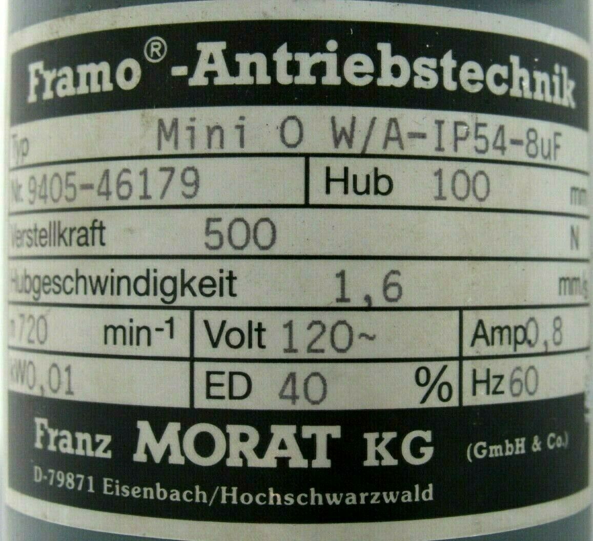 NEW FRAMO MORAT MINI-0-W/A-IP54-8UF ACTUATOR 9405-46179 MINI0WAIP548UF ...