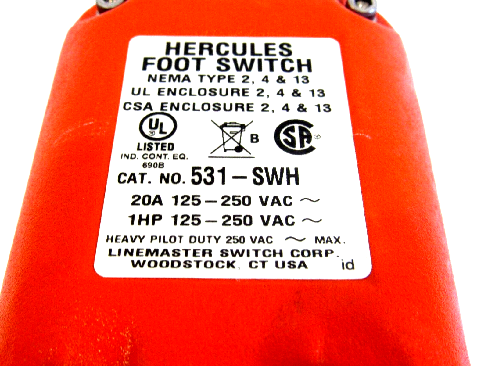 NEW HERCULES 531-SWH FOOT SWITCH 531SWH - SB Industrial Supply, Inc.