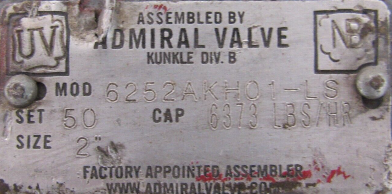 REFURBISHED KUNKLE 6252AKH01-LS SAFETY RELIEF VALVE 50 PSI 2" - SB ...