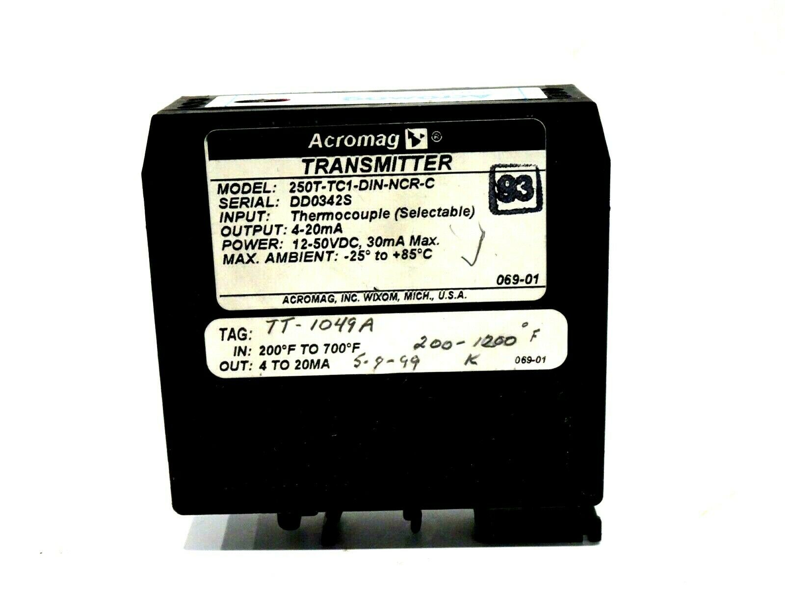 USED ACROMAG 250T-TC1-DIN-NCR-C TRANSMITTER 250TTC1DINNCRC - SB ...