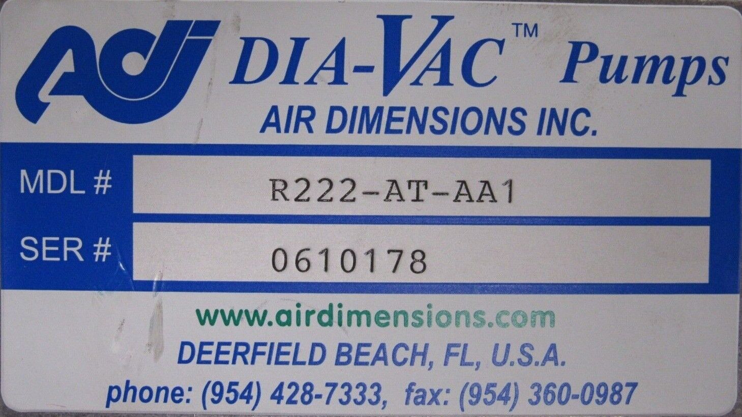 NEW AIR DIMENSIONS R222-AT-AA1 DIA-VAC MOTOR PUMP 1/8HP 110-115/220 ...