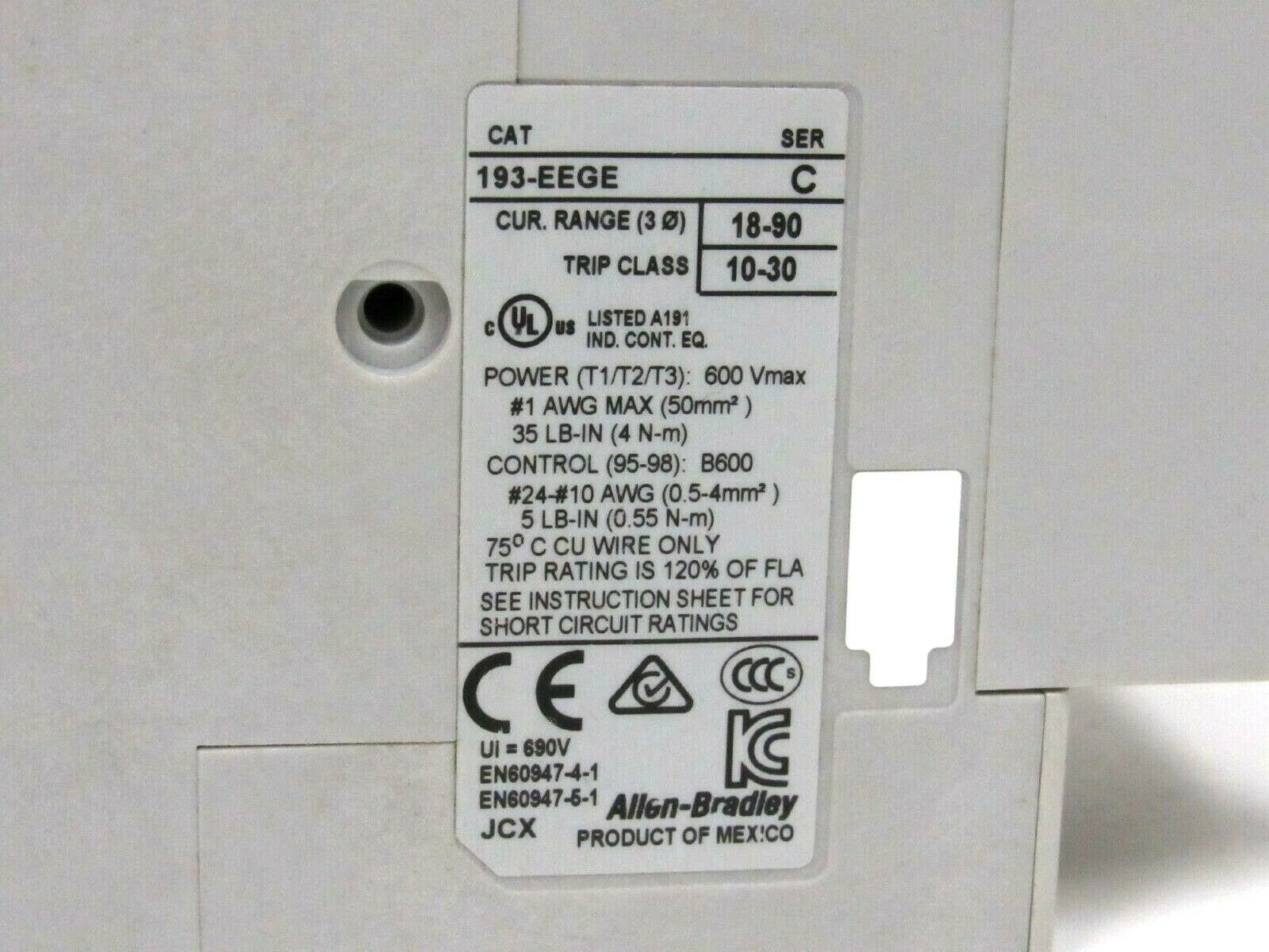 NEW ALLEN BRADLEY 193-EEGE OVERLOAD RELAY SERIES C 193EEGE - SB ...