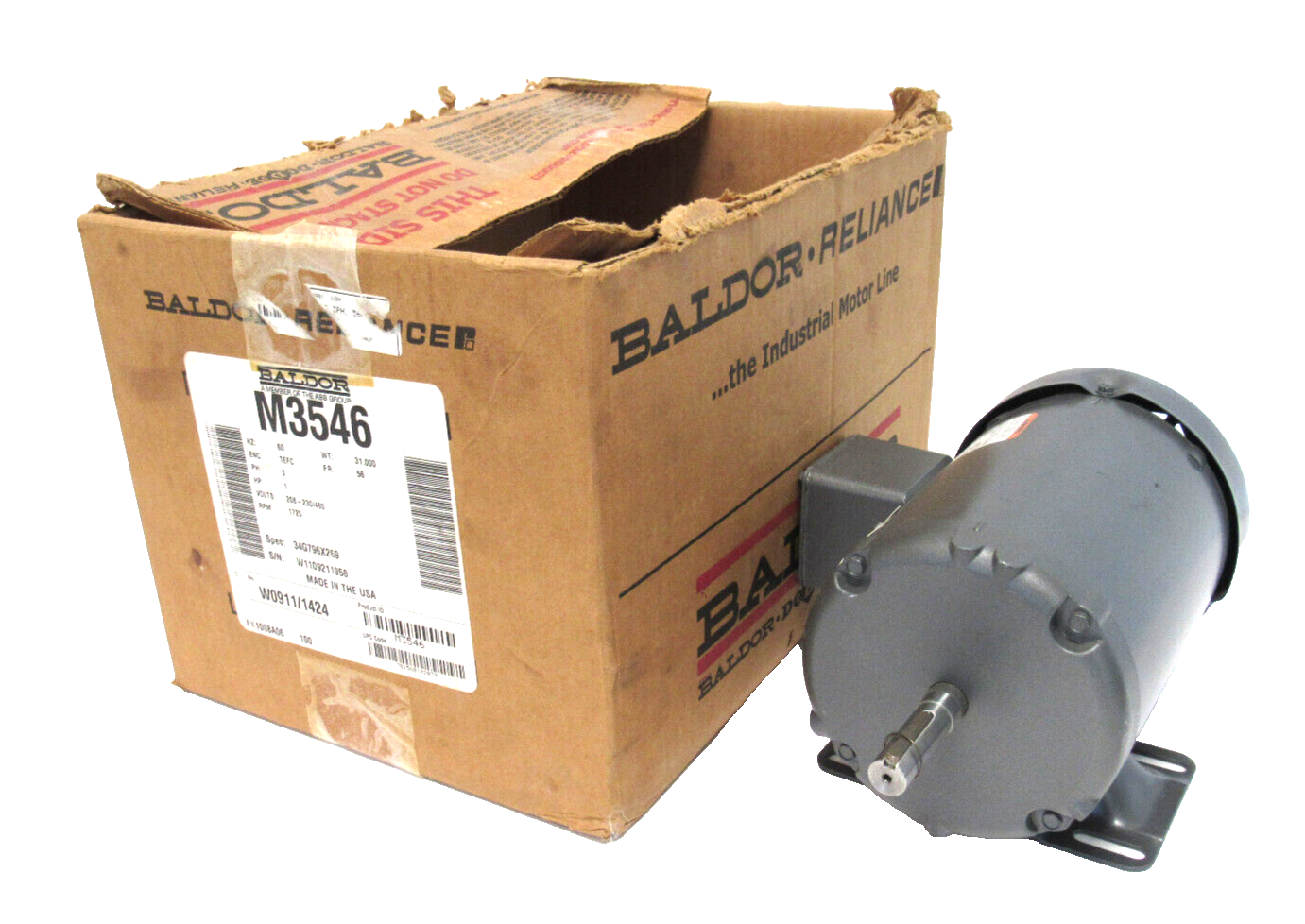 NEW BALDOR M3546 MOTOR 1HP 208-230/460V 1725RPM - SB Industrial Supply ...