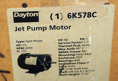 NEW DAYTON 6K578C JET PUMP MOTOR 1/3 HP, 115V - SB Industrial Supply, Inc.