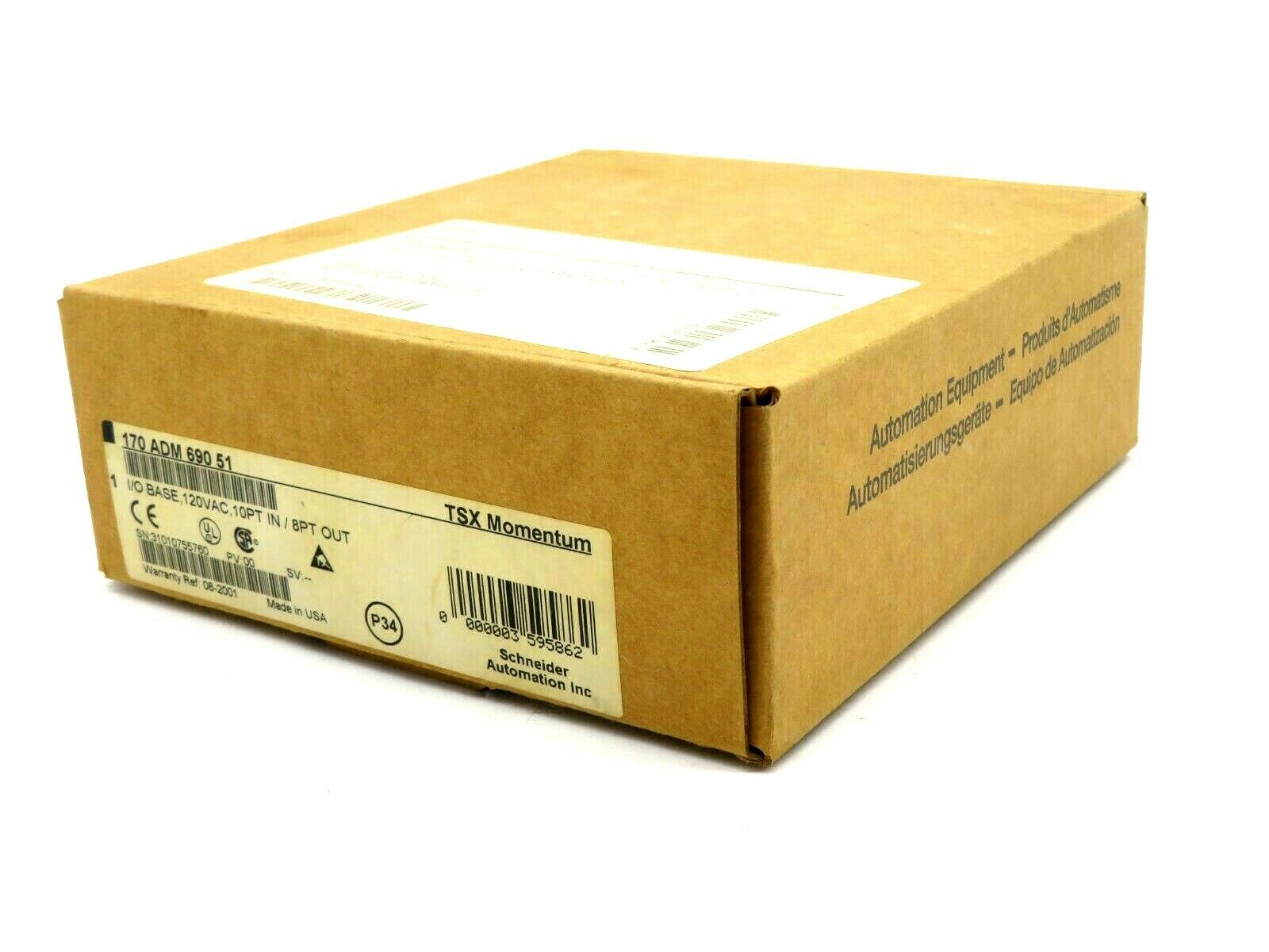 NEW SCHNEIDER ELECTRIC 170ADM69051 I/O BASE MODULE TSX MOMENTUM 120VAC ...
