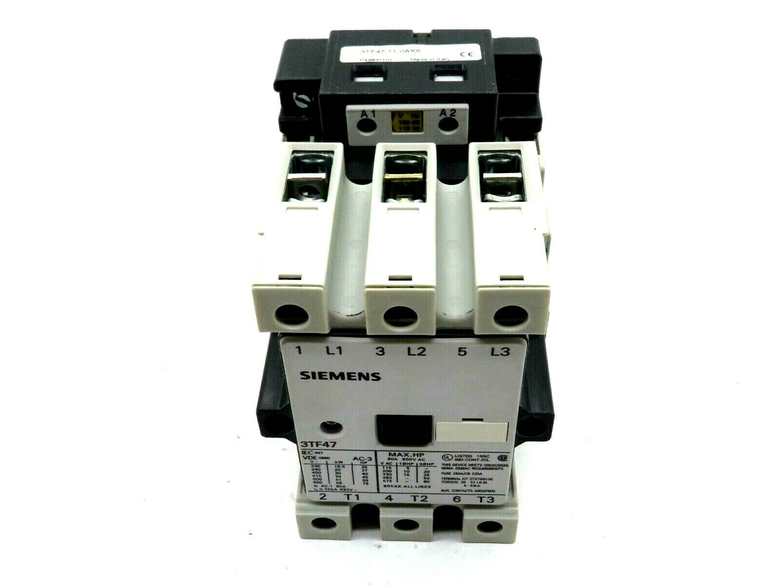 NEW SIEMENS 3TF4711-0AK6 CONTACTOR 3-POLE AC-3 30KW 3TF47 3TF47110AK6 ...