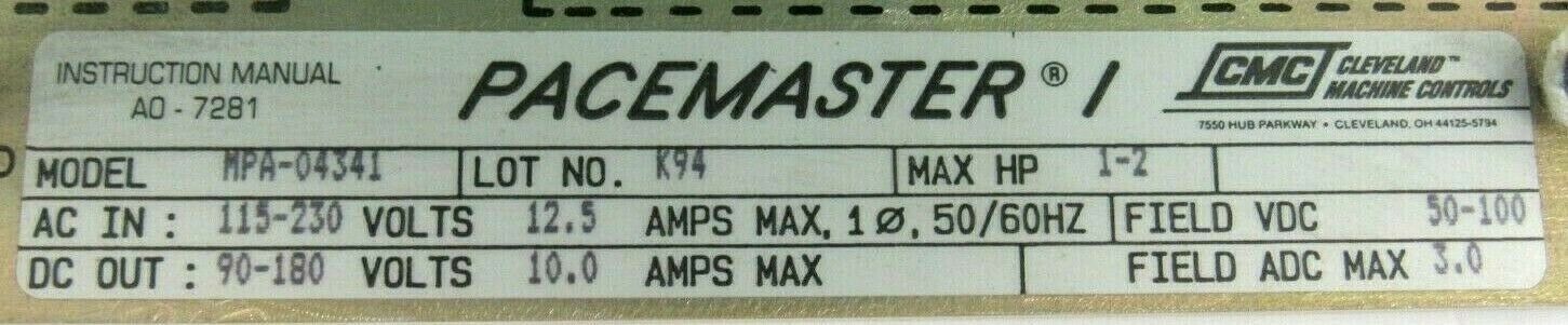 NEW CMC MPA-04341 PACEMASTER I DC DRIVE 115/230V 1-2HP MPA04341 - SB ...