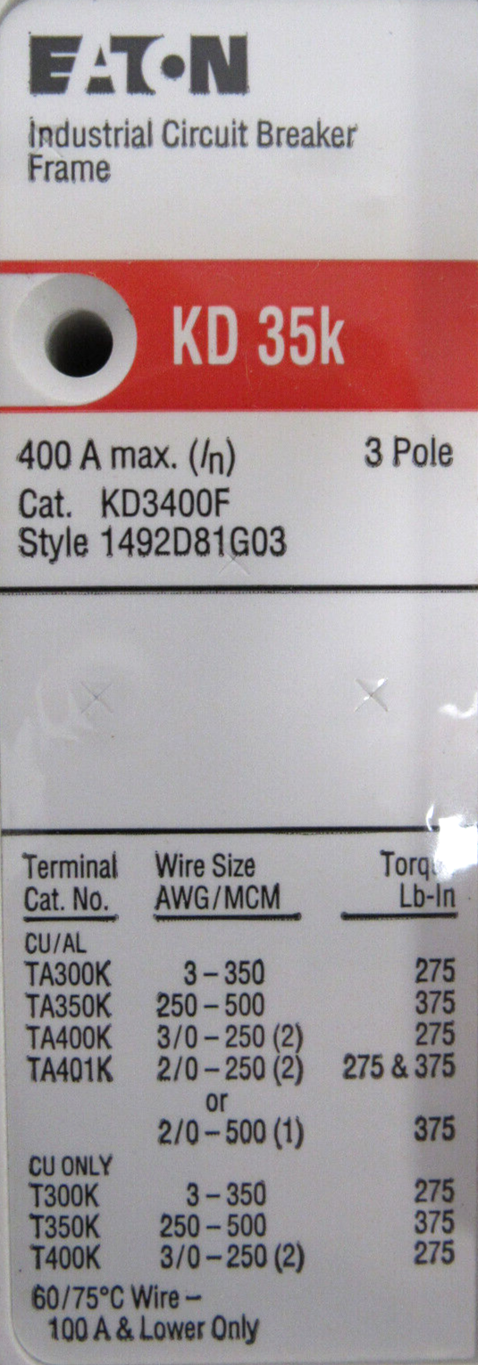 NEW CUTLER HAMMER EATON KES3400LSG TRIP UNIT AND KD3400F CIRCUIT ...