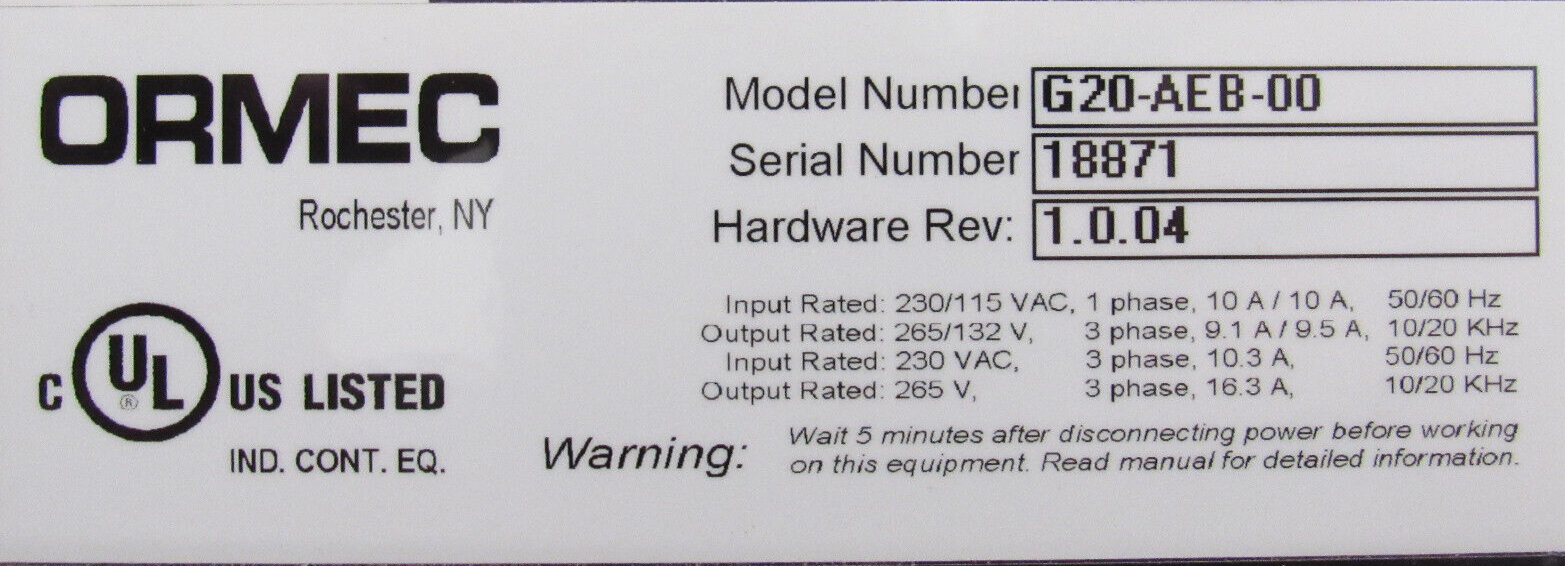 NEW ORMEC G20-AEB-00 DRIVE G20AEB00 - SB Industrial Supply, Inc.