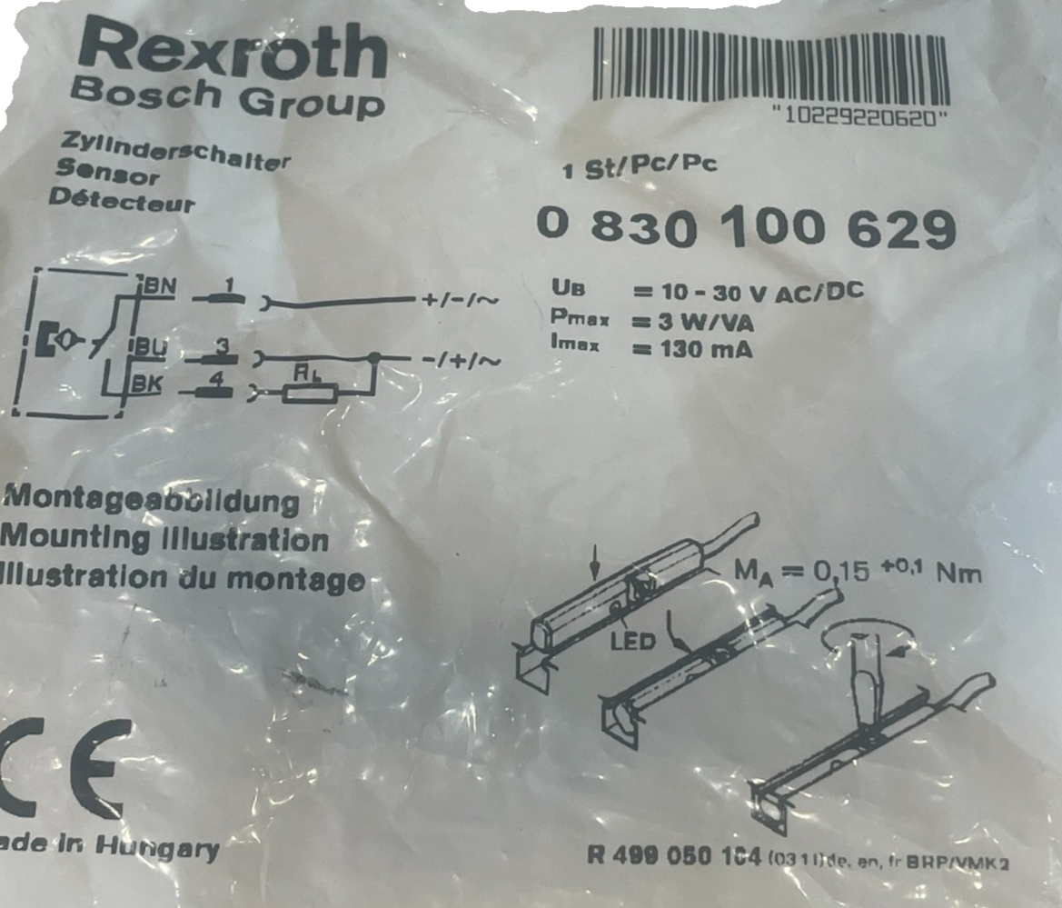 NEW REXROTH 0 830 100 629 PROXIMITY SENSOR 0830100629 - SB Industrial ...