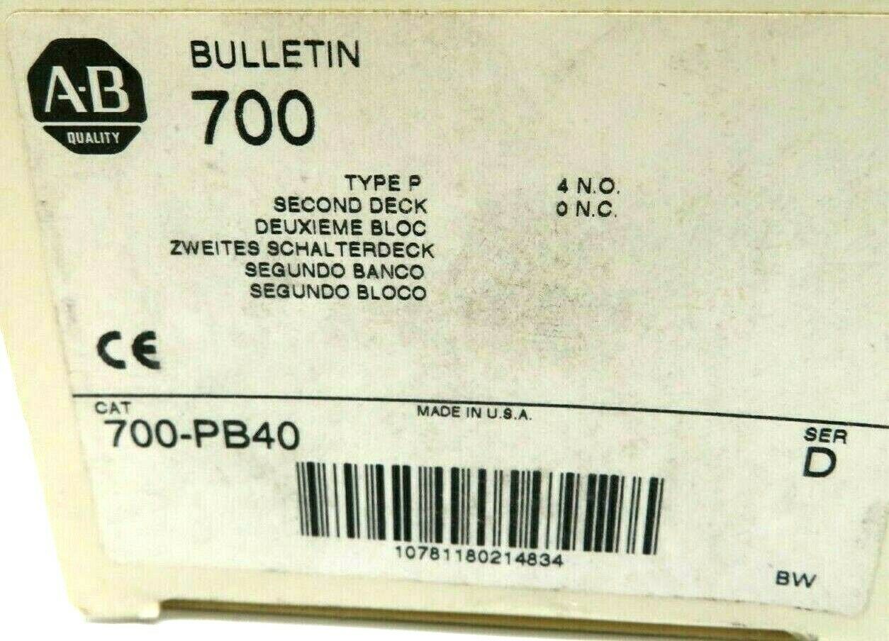 NEW ALLEN BRADLEY 700-PB40 AUXILIARY CONTACT SER.D 700PB40 - SB ...