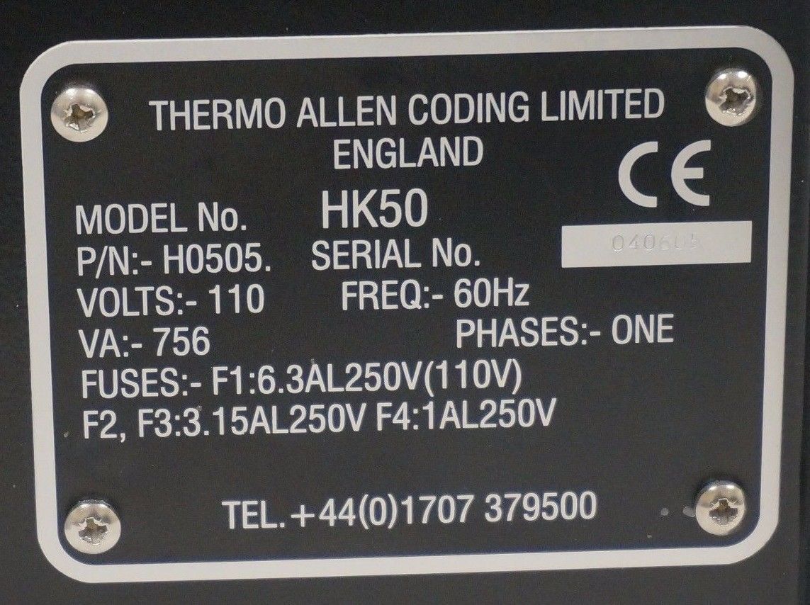 NEW THERMO ALLEN CODING HK50 HOT INK CODER MODEL: H0505, 110V - SB Industrial Supply, Inc.