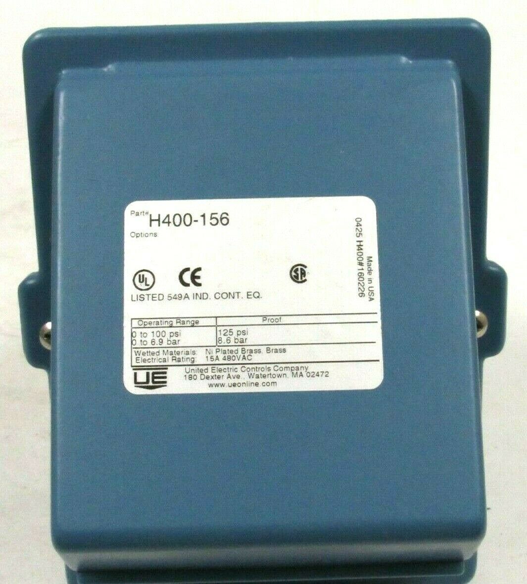 NEW UNITED ELECTRIC H400-156 PRESSURE SWITCH H400156 - SB Industrial ...