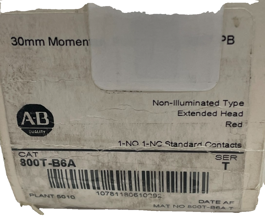 ALLEN BRADLEY 800T-B6A PUSH BUTTON SER. T 800TB6A NEW, SURPLUS - SB ...