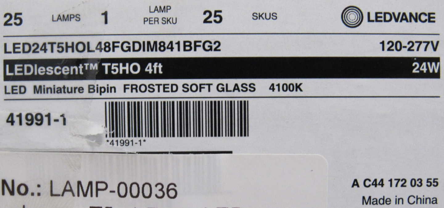 NEW BOX OF 25 LEDVANCE LED24T5HOL48FGDIM841BFG2 LED T5HO 4200 LUMENS ...